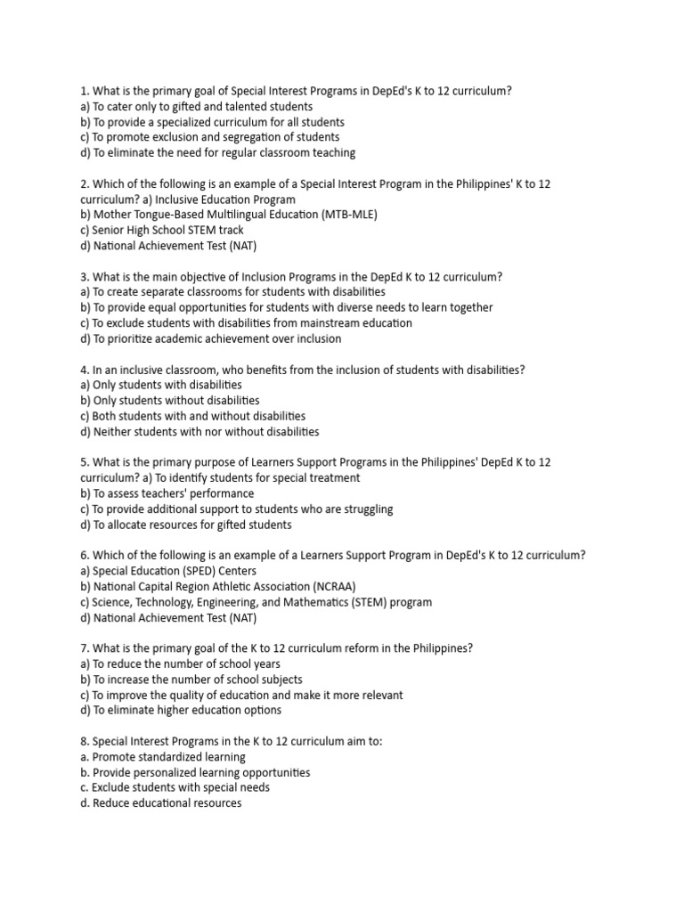 Special Interst and Inclusion Programs | PDF