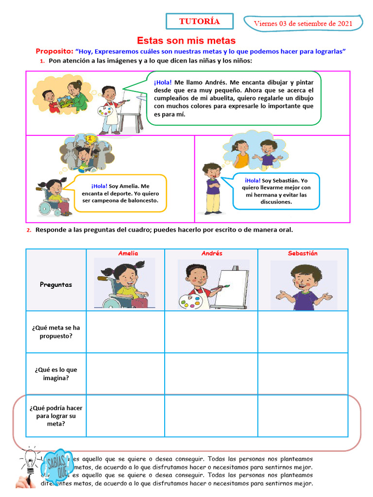 ACTIVIDAD TUTORÍA Estas Son Mis Metas. | PDF