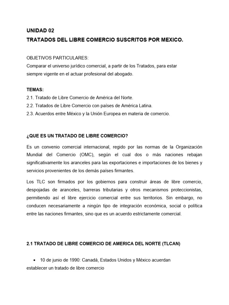 Unidad 2 Tratados de Libre Comercio | Descargar gratis PDF | Tratado de Libre Comercio ...