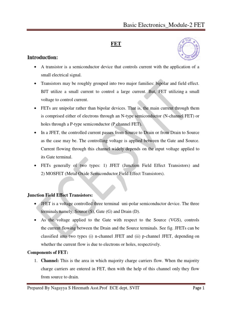 FET Basics for Electronics Students | PDF | Field Effect Transistor ...