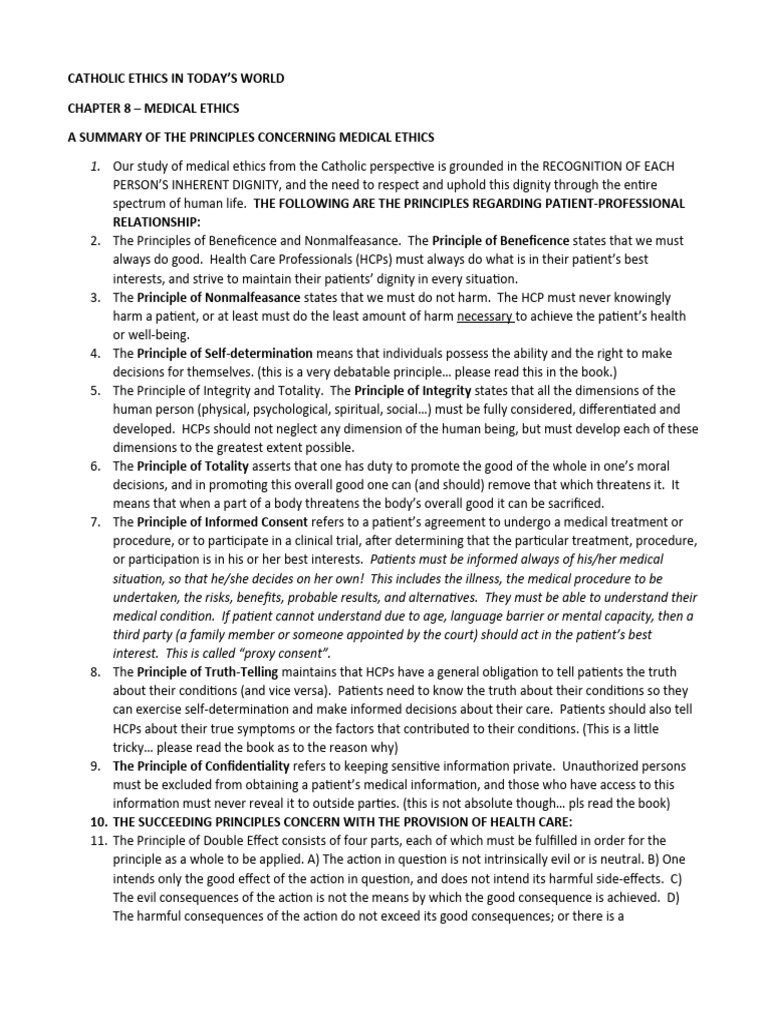 CATHOLIC ETHICS Chapter 8 | PDF | Medical Ethics | Dignity