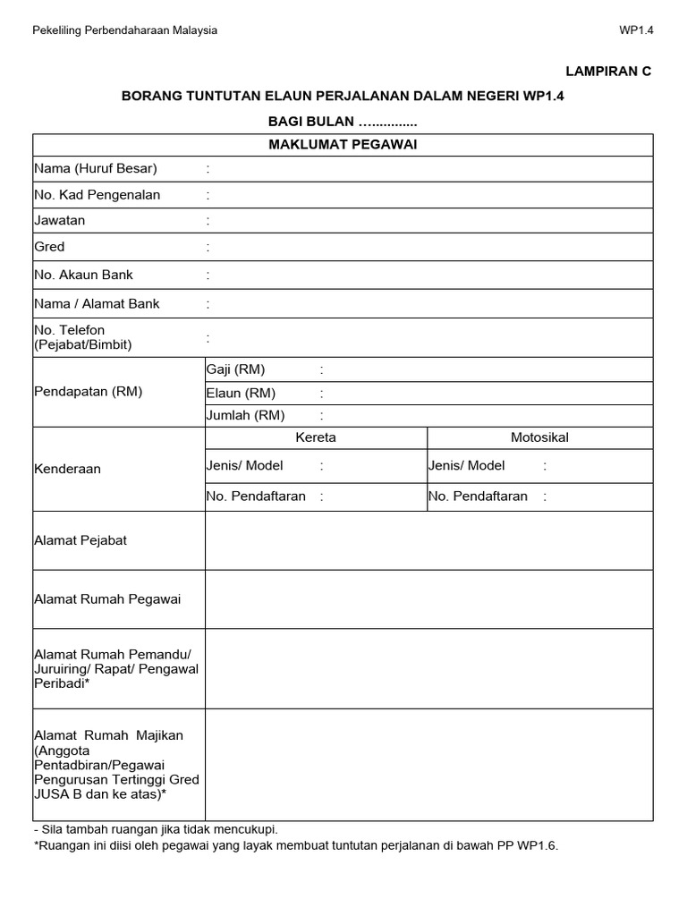 BORANG B TUNTUAN PERJALANAN | PDF