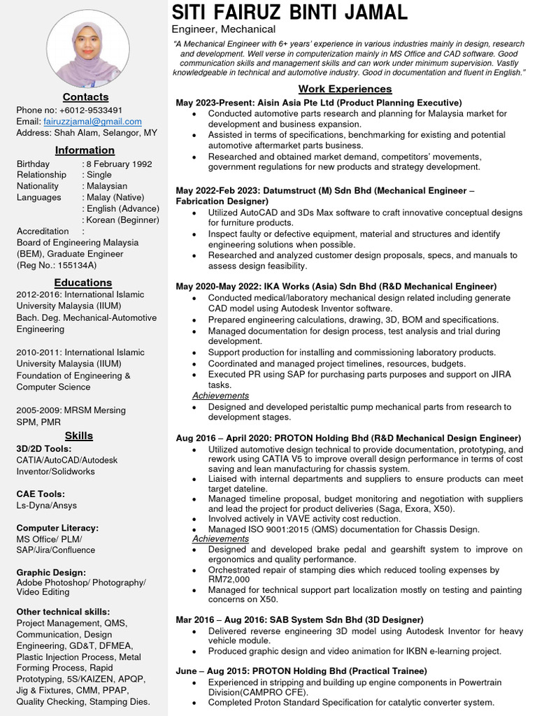 Siti Fairuz Binti Jamal (Resume) | PDF