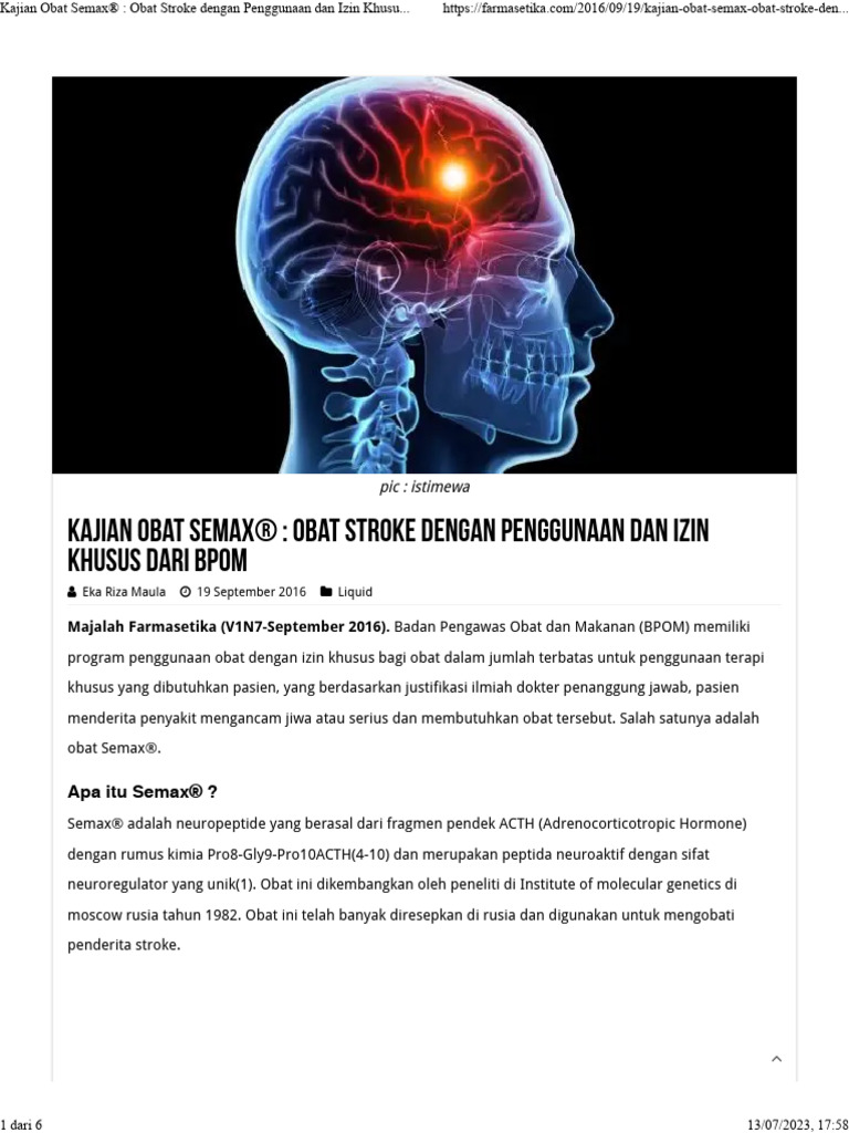 Kajian Obat Semax® Obat Stroke Dengan Penggunaan Dan Izin Khusus Dari ...