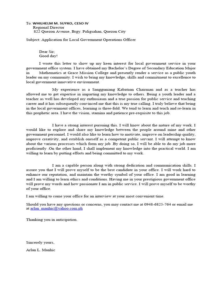 Application Letter to DILG | PDF | Teachers | Human Communication