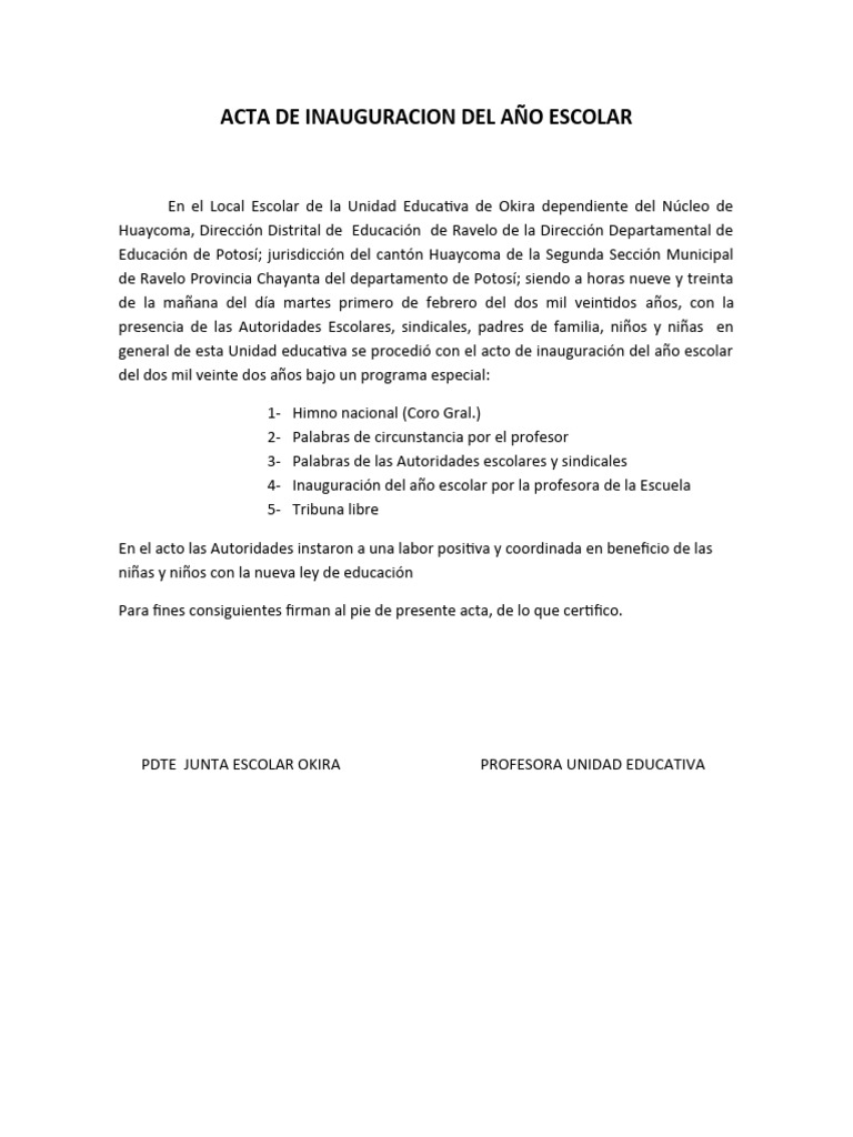 Acta de Inauguracion 2021 | PDF