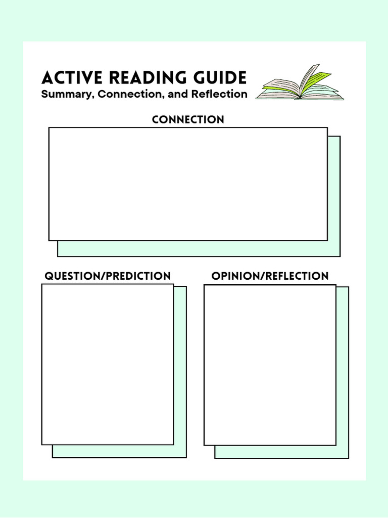 Green Black Minimal Active Reading Guide Summary Worksheet | PDF