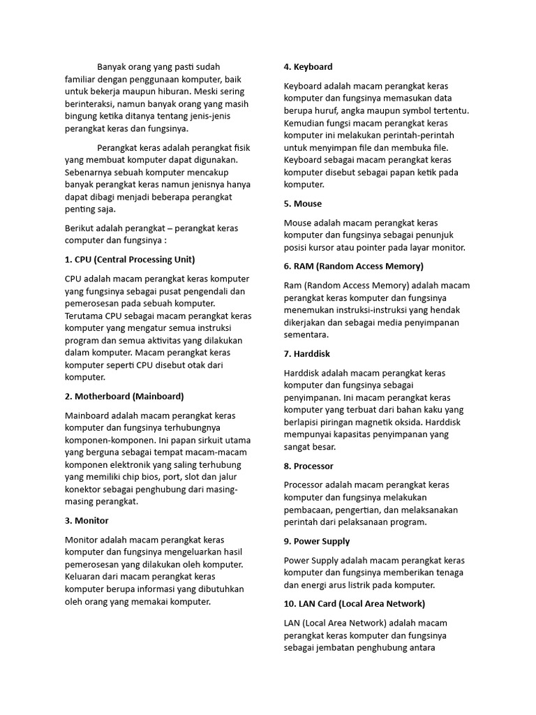 ICT Perangkat Keras Dan Fungsi | PDF