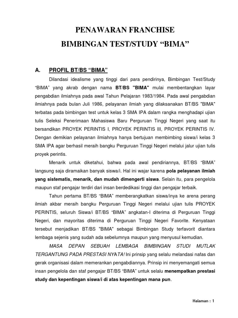 Franchise BT-BS Bima | PDF