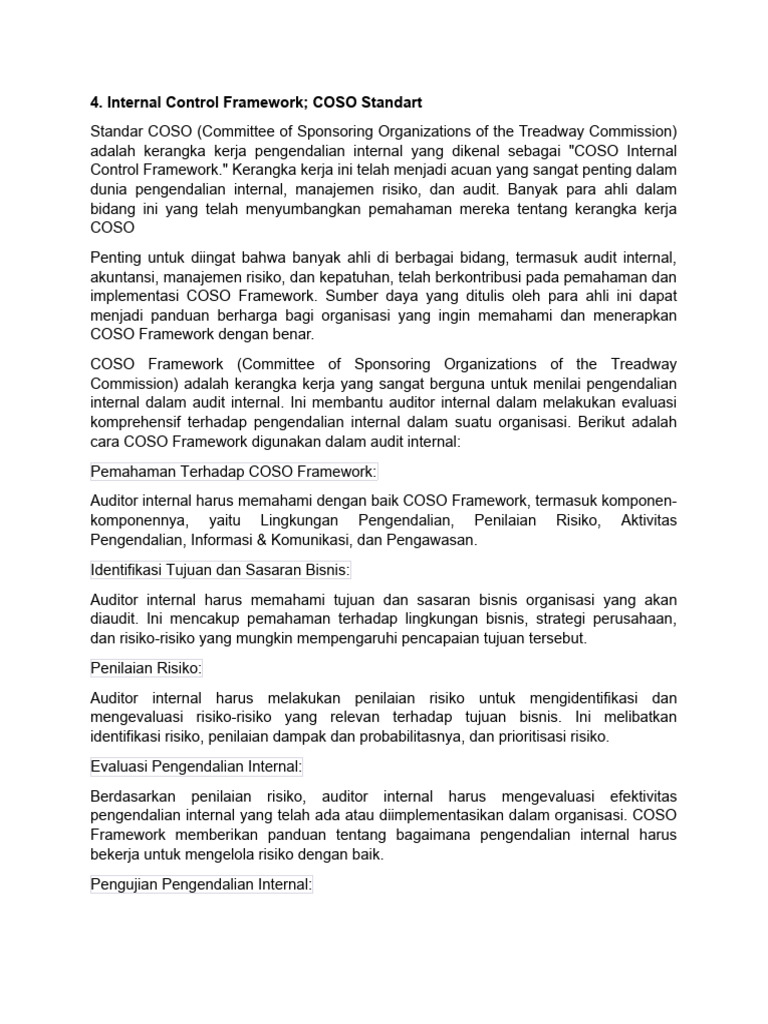 Internal Control Framework COSO Standart | PDF
