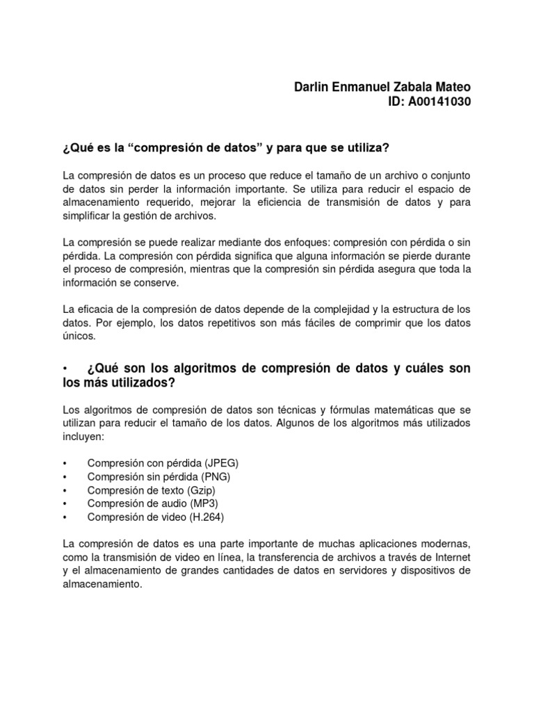 Unidad 5 - Actividad 2 - Compresión de Datos | PDF