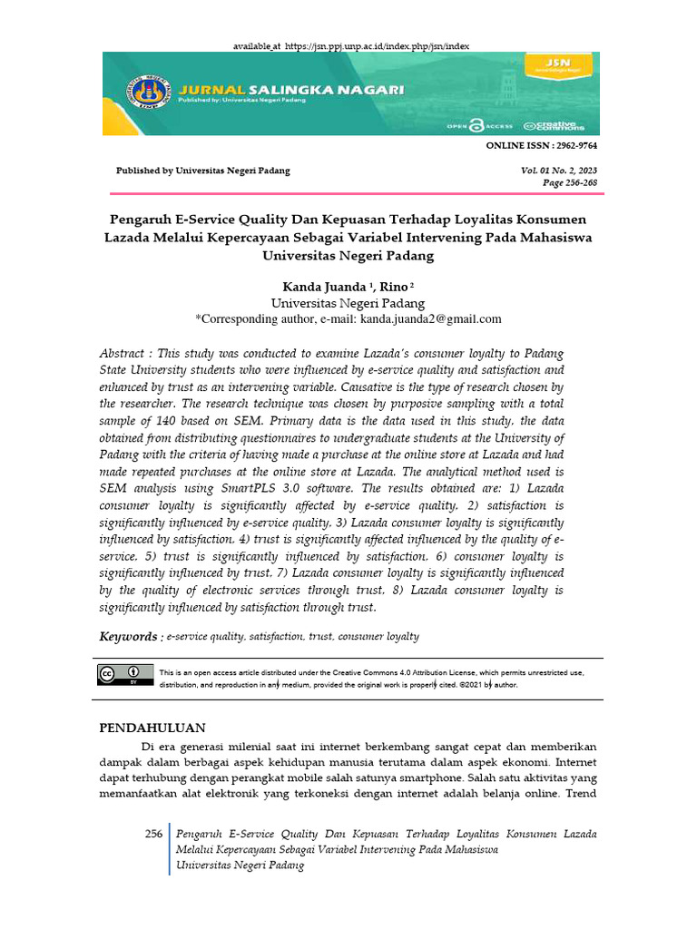 Pengaruh E-Service Quality Dan Kepuasan Terhadap Loyalitas Konsumen Lazada Melalui Kepercayaan ...