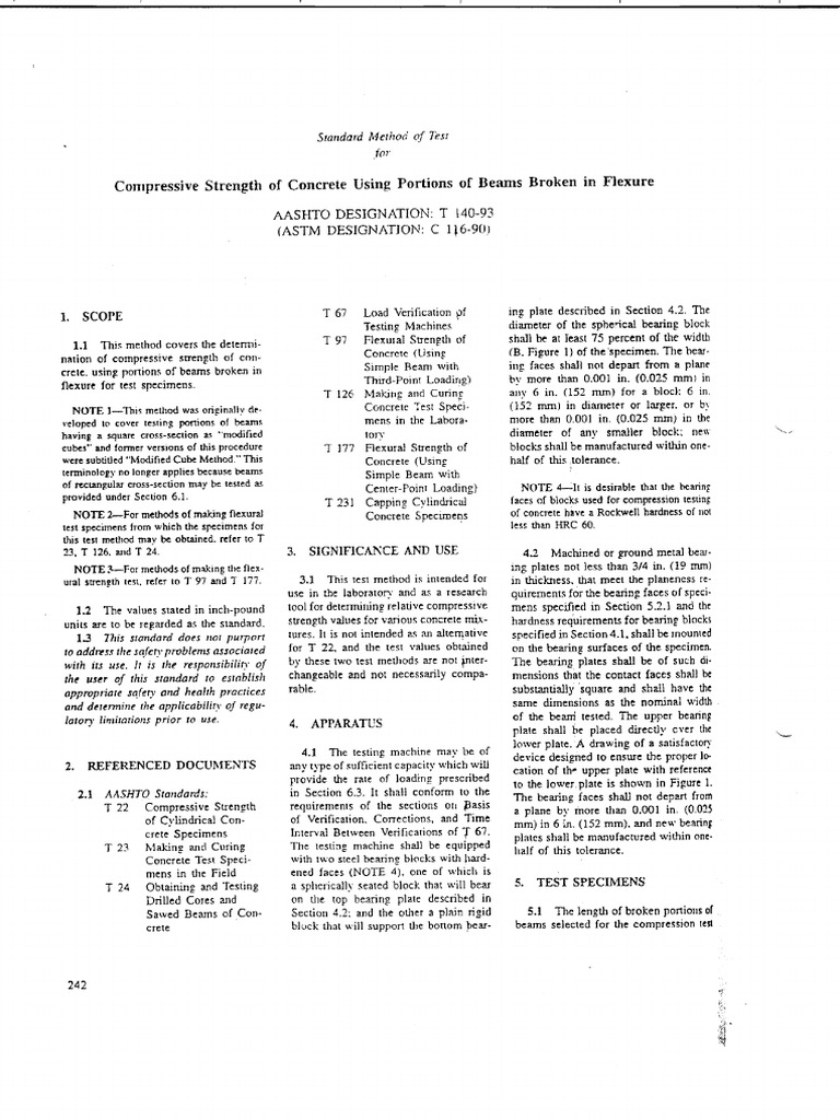 AASHTO T 140-93 Compressive Strength of Concrete Using Portions Bea | PDF