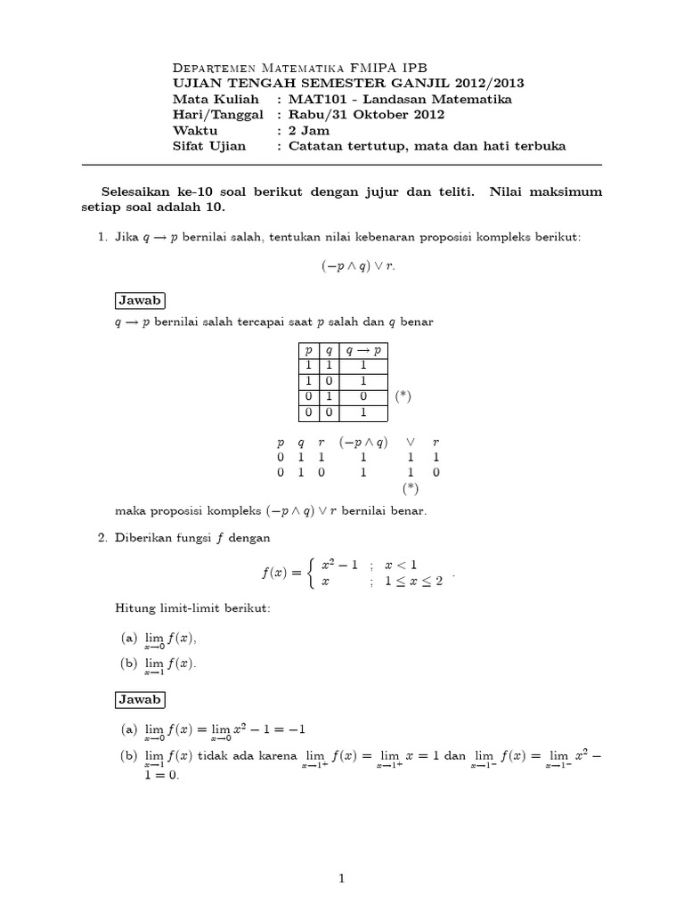 Soal Jawab Uts LM Ganjil 2012-2013 | PDF