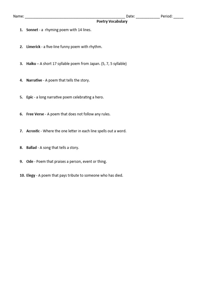 Poetry Vocabulary | PDF