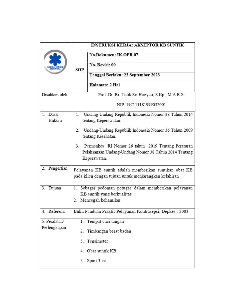 EDIT - SOP Injeksi KB | PDF