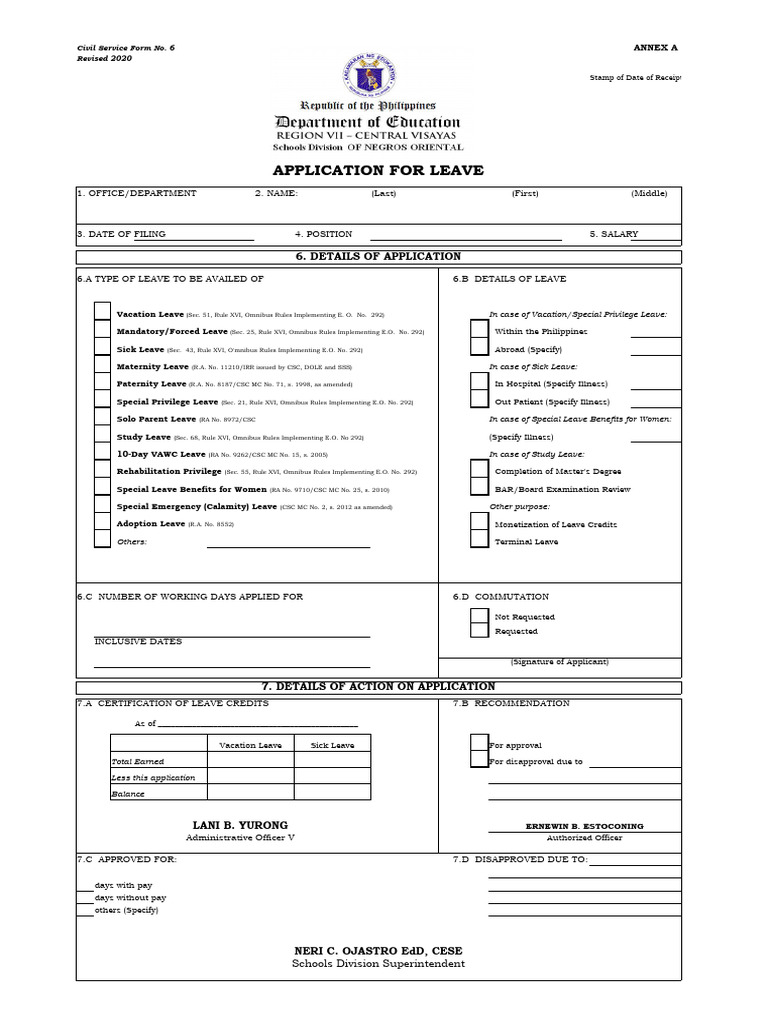 Form 6 Revised 2020 Pdf Sick Leave Social Programs