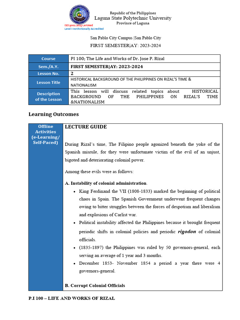 Historical Background of The Philippines On Rizal's Times | PDF