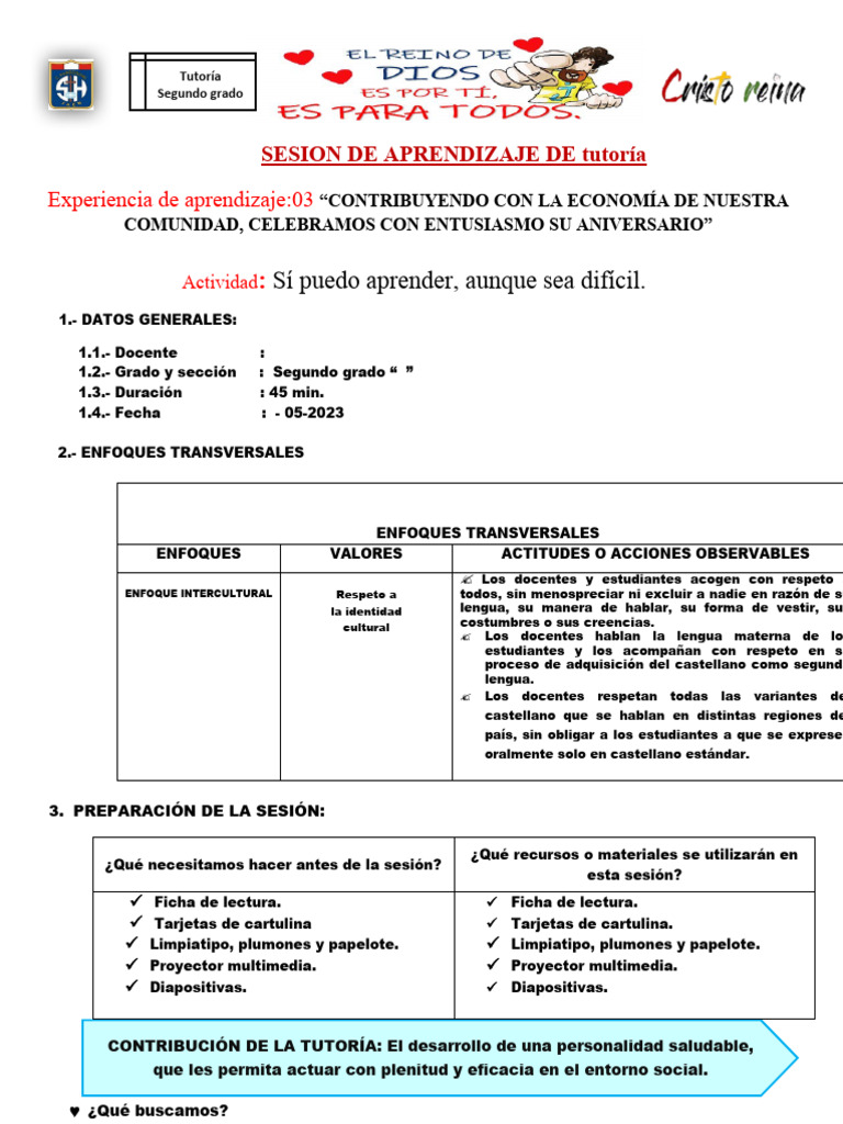 SESION DE APRENDIZAJE TUTORIA Pepito | PDF