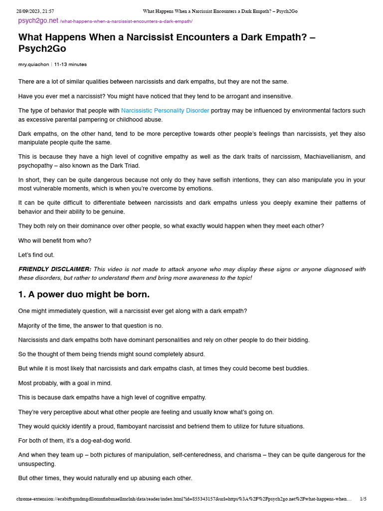 What Happens When A Narcissist Encounters A Dark Empath - Psych2Go - Reader View | PDF