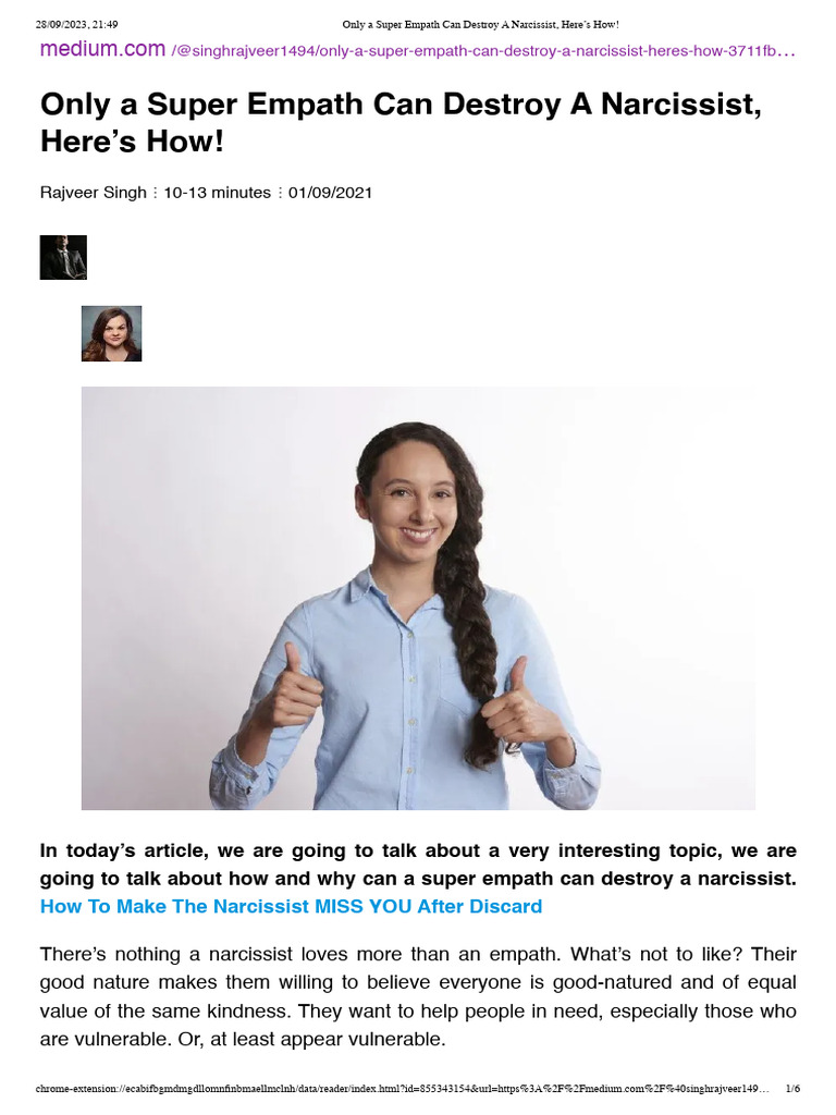 Only A Super Empath Can Destroy A Narcissist, Here's How! - Reader View | PDF | Empathy | Self ...