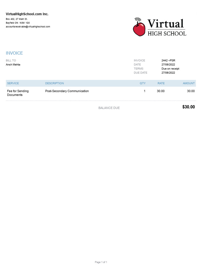 Invoice for Document Sending Fee | PDF