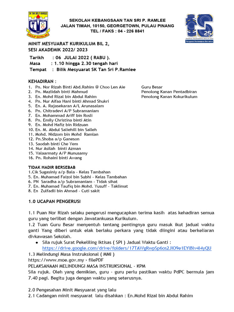 minit mesyuarat 2022 | PDF