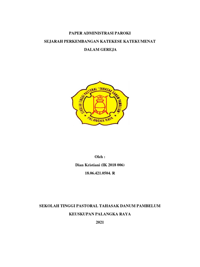 Paper Sejarah Perkembangan Katekese Katekumenat Dalam Gereja (Dian) | PDF