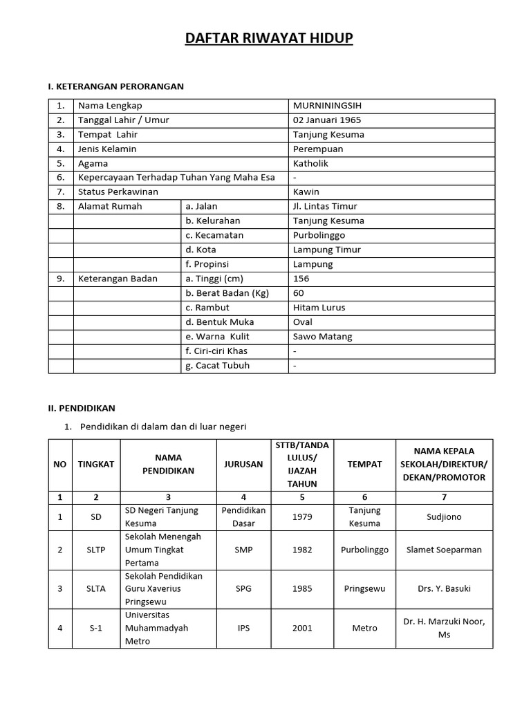 Bu NING - DAFTAR RIWAYAT HIDUP - NAIK PANGKAT | PDF