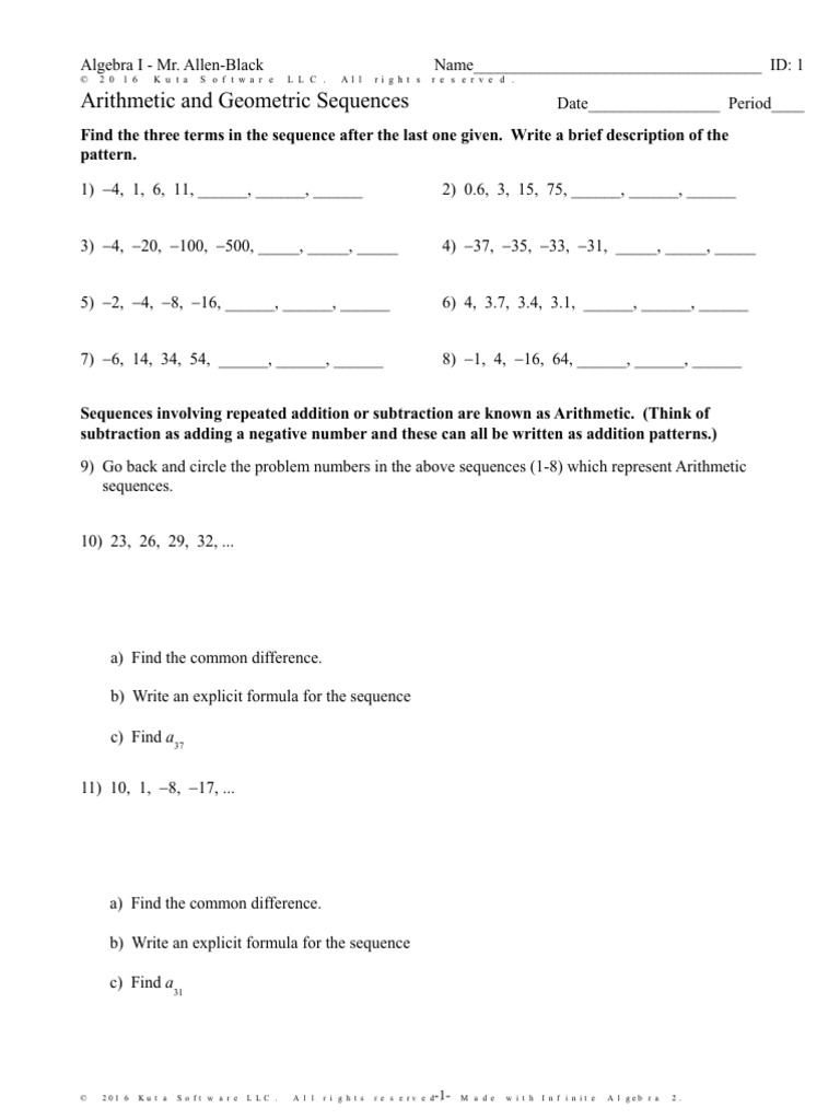 Algebra Sequences Worksheet | PDF | Mathematical Concepts | Algebra