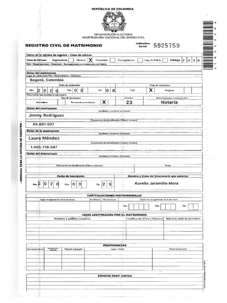 Registro Civil de Matrimonio | PDF