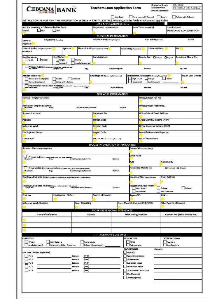 Cebuana Lhuillier Bank Apds Teachers Loan Form | PDF