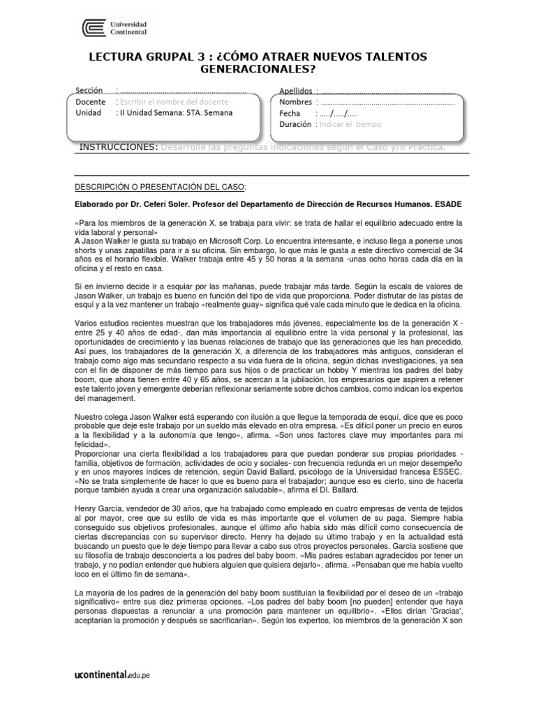 Lectura Grupal 3 Talentos Generacionales | PDF