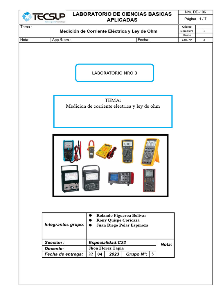Lab03 - Medición de Corriente Eléctrica y Ley de Ohm 2023 - 1 | PDF