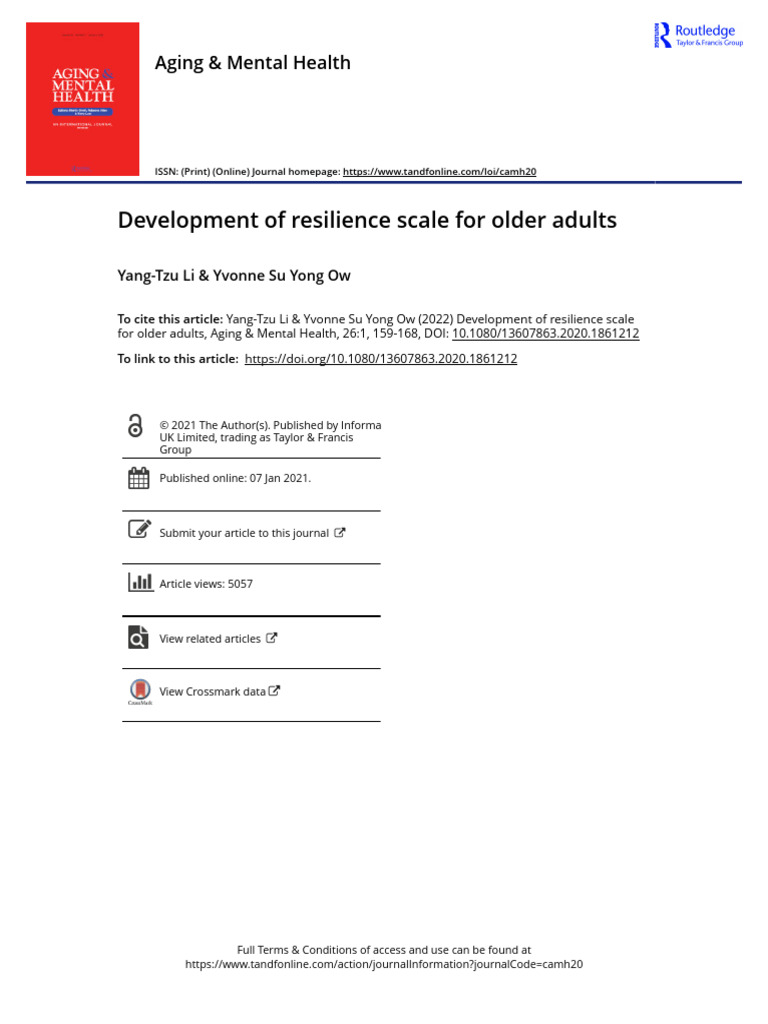 1 Development of Resilience Scale For Older Adults | PDF
