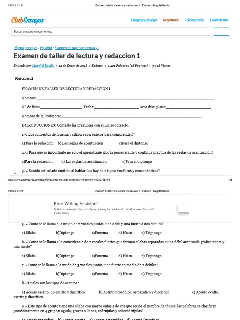 Examen de Taller de Lectura y Redaccion 1 - Exámen - Magdiel Basilio ...