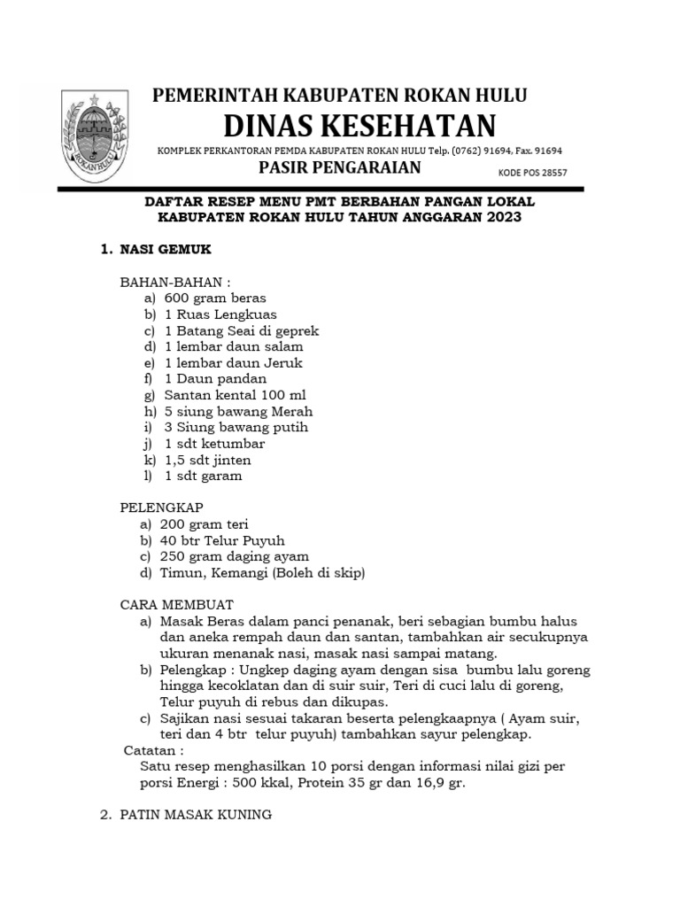 CONTOH RESEP PMT BERBAHAN PANGAN LOKAL 2023 - Salin - Salin ... CONTOH RESEP PMT BERBAHAN PANGAN LOKAL 2023 - Salin - Salin ...