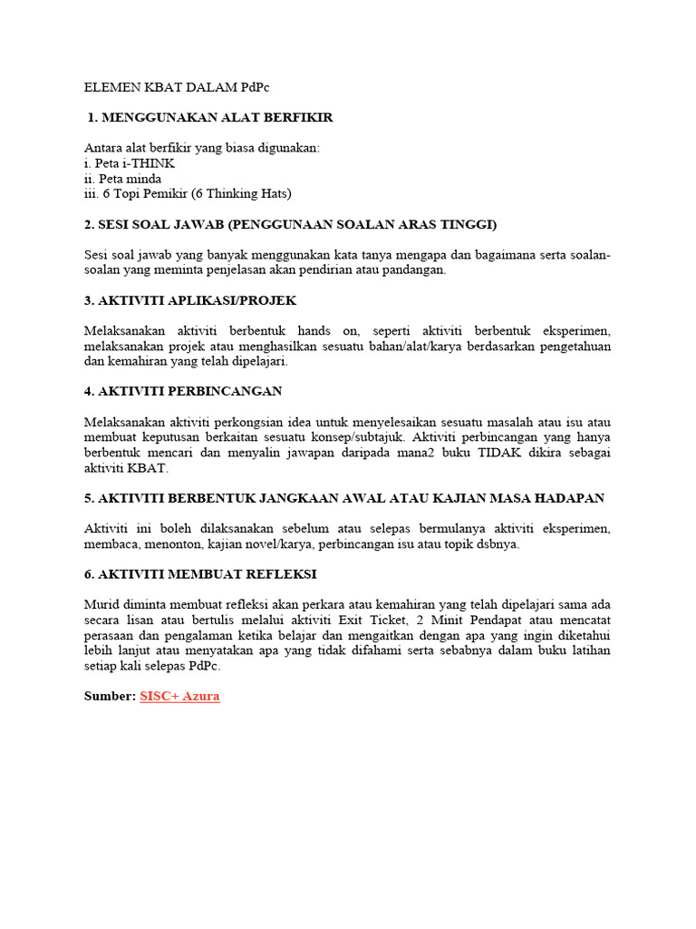 ELEMEN KBAT DALAM PDPC | PDF