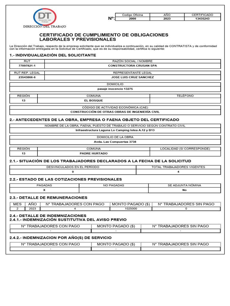 Certificado F30-1 Crusan-Febrero2023 | PDF