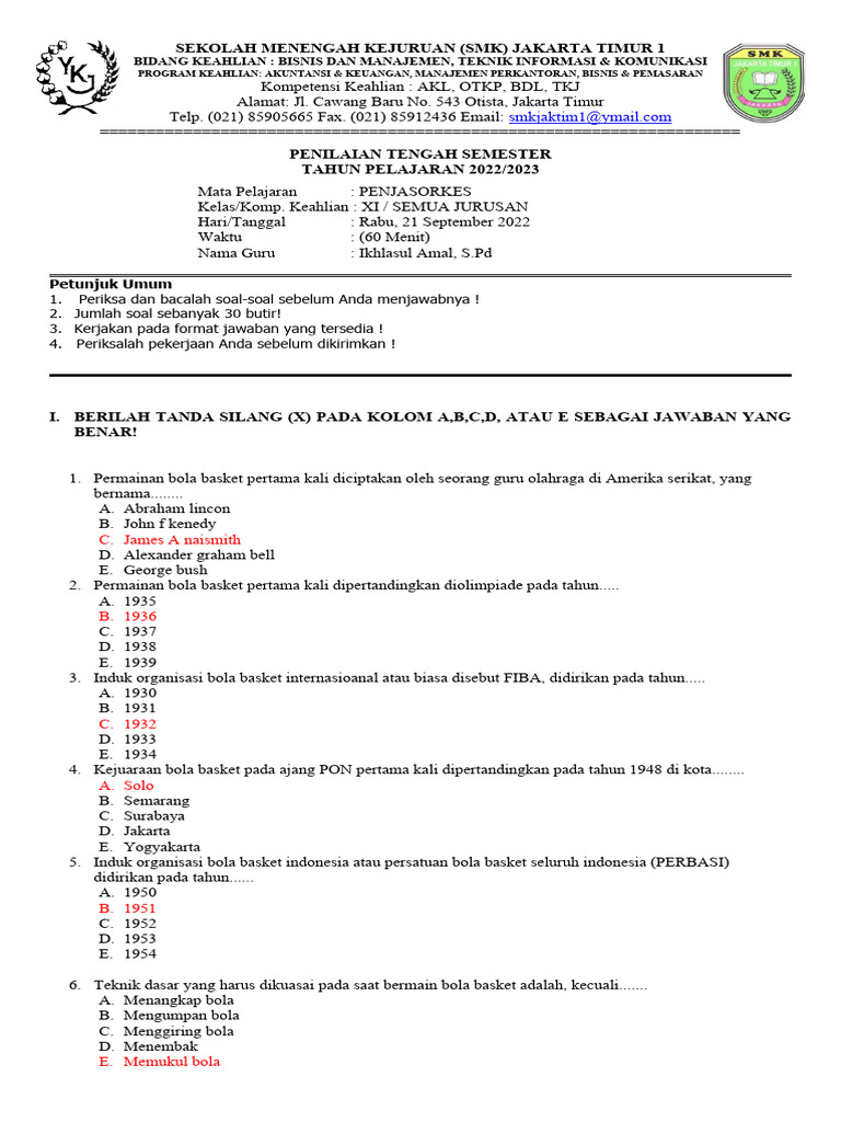 Format Lembar SOAL Kelas XI | PDF
