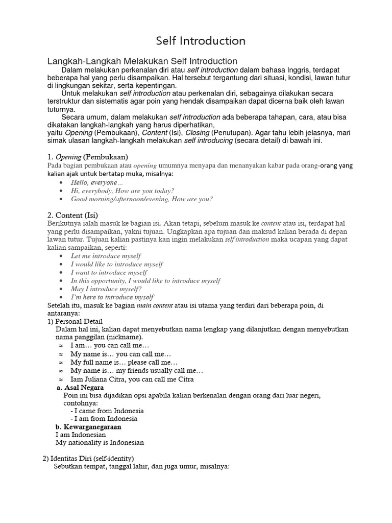 Panduan Self Introduction | PDF
