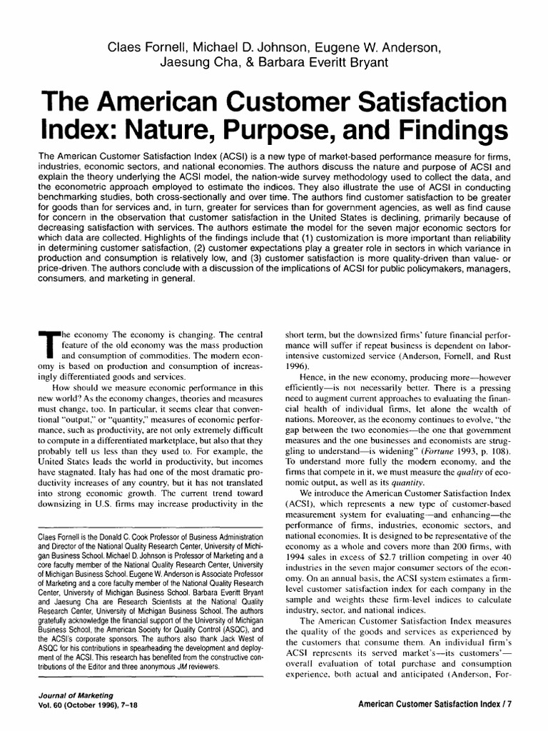 Johnson33 The American Customer Satisfaction Index | PDF