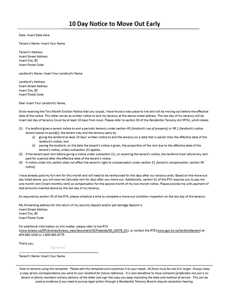 10 Day Notice To Move Out Early | PDF | Leasehold Estate | Landlord