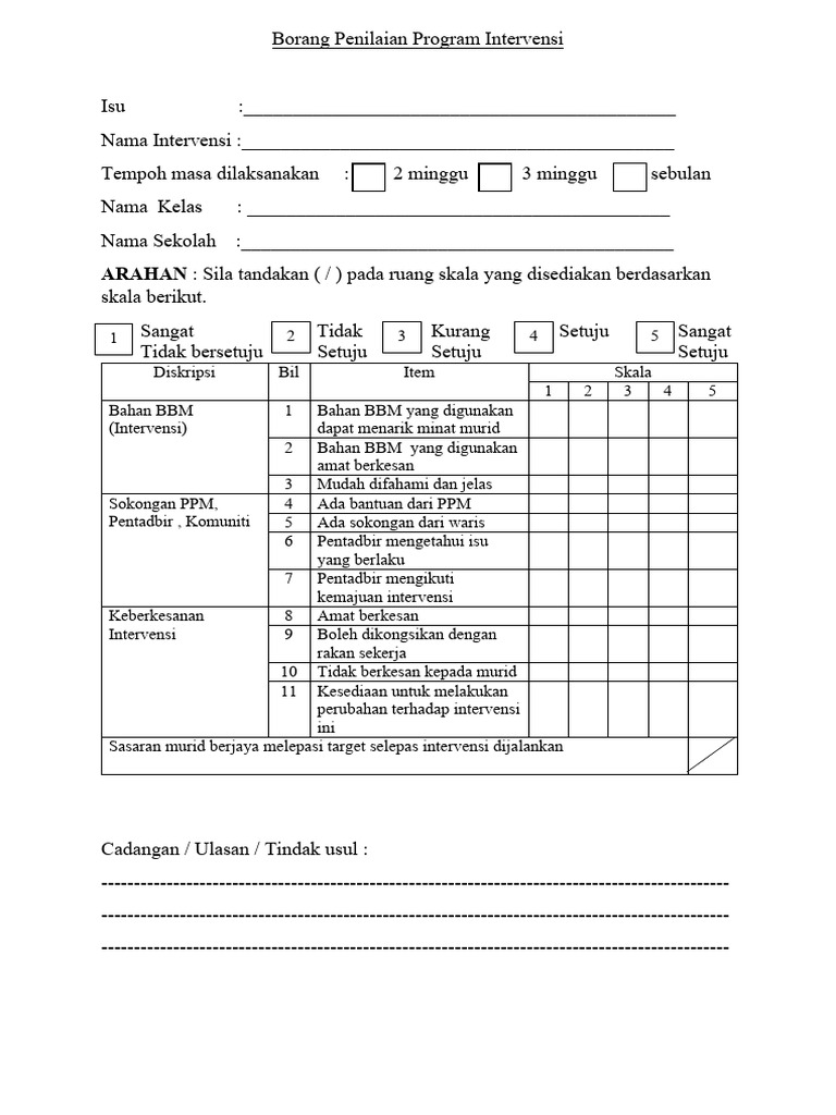 Borang Penilaian Program Intervensi | PDF