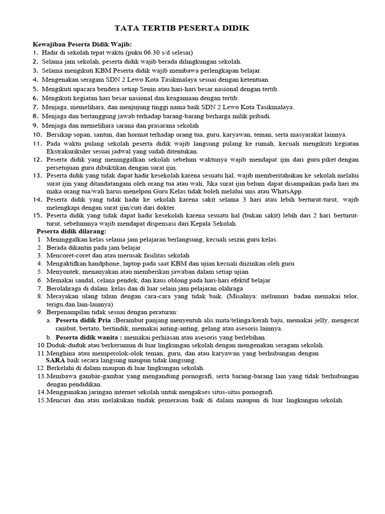 TATA TERTIB PESERTA DIDIK Baru | PDF