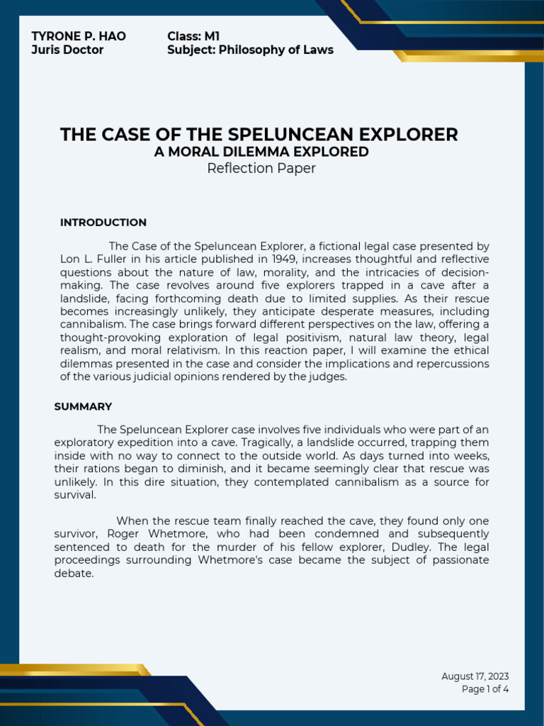 JD101 The Case of The Speluncean Explorer Reflection Paper | PDF ...