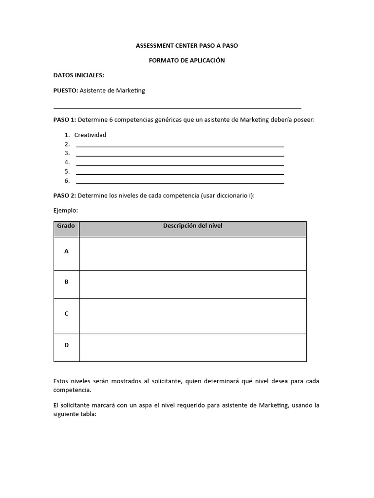 Ejercicio de Assessment Center | PDF