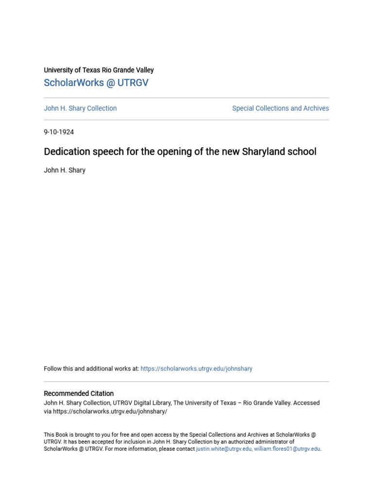 Dedication Speech For The Opening of The New Sharyland School | PDF