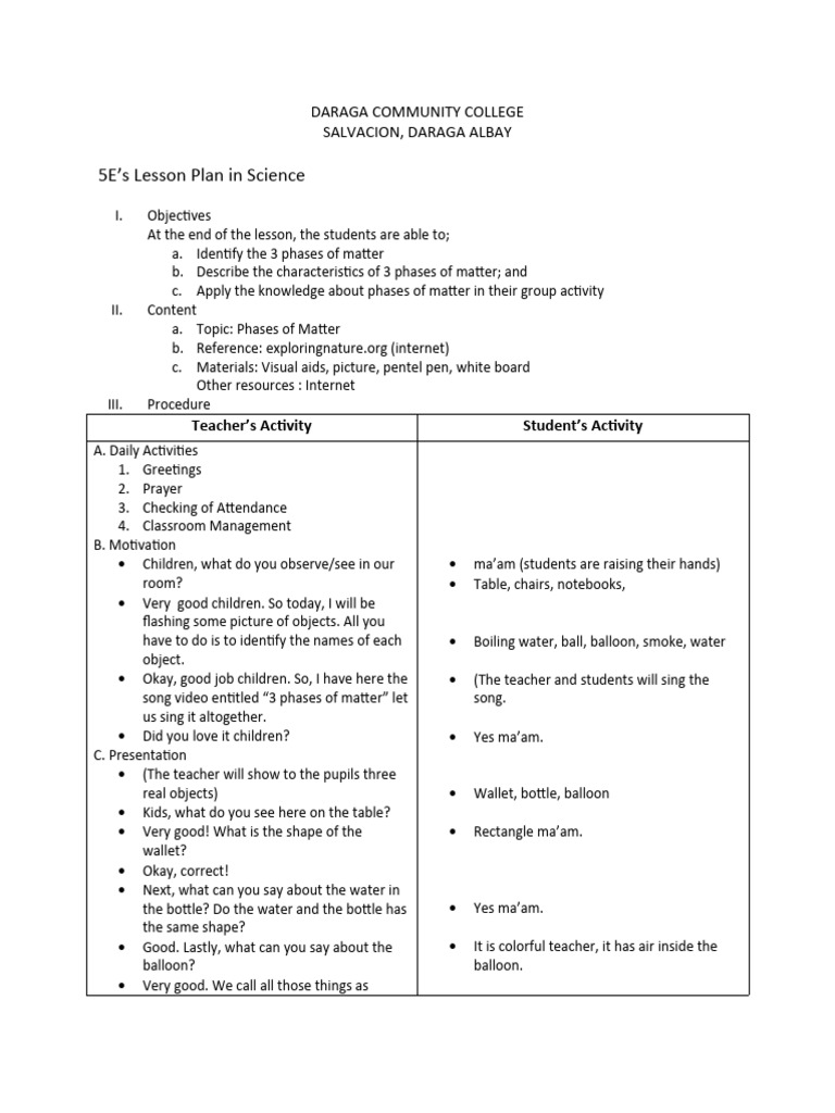 Lesson Plan 5es Bahoy Mary Grace A. | PDF