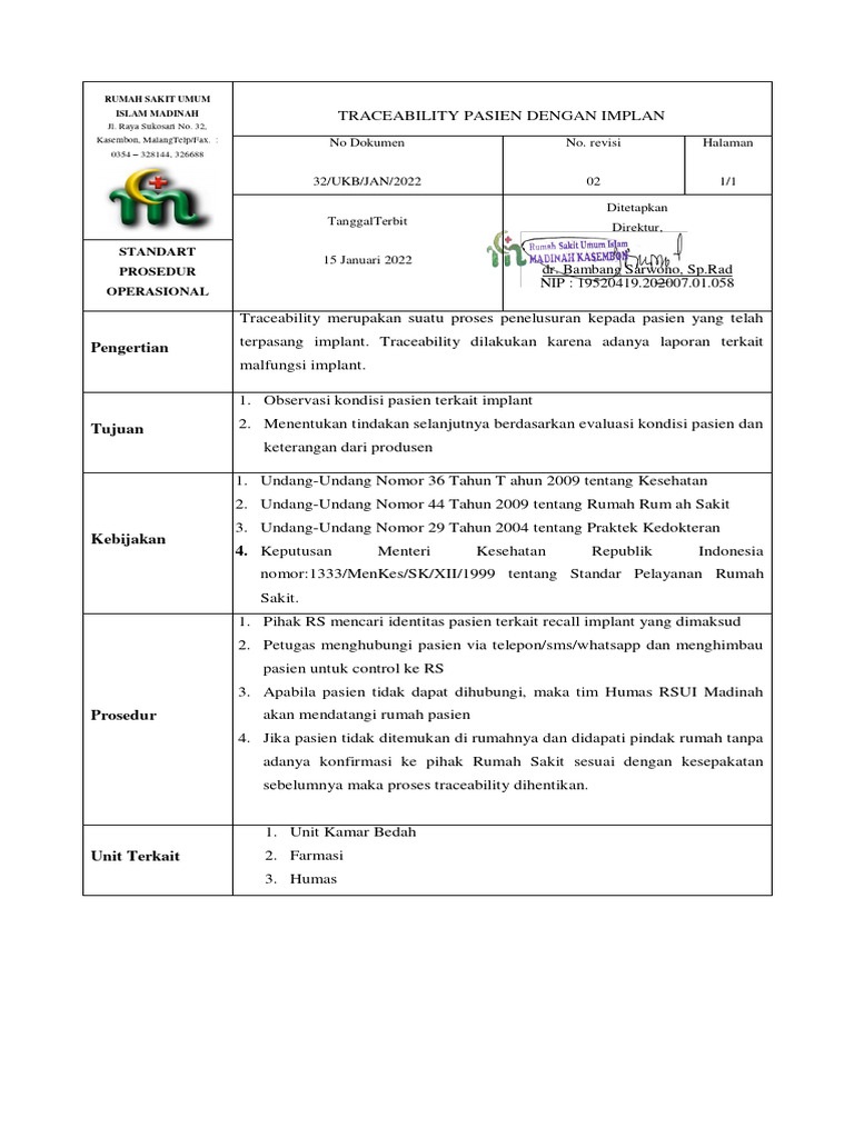 Traceability Pengguna Implan | PDF